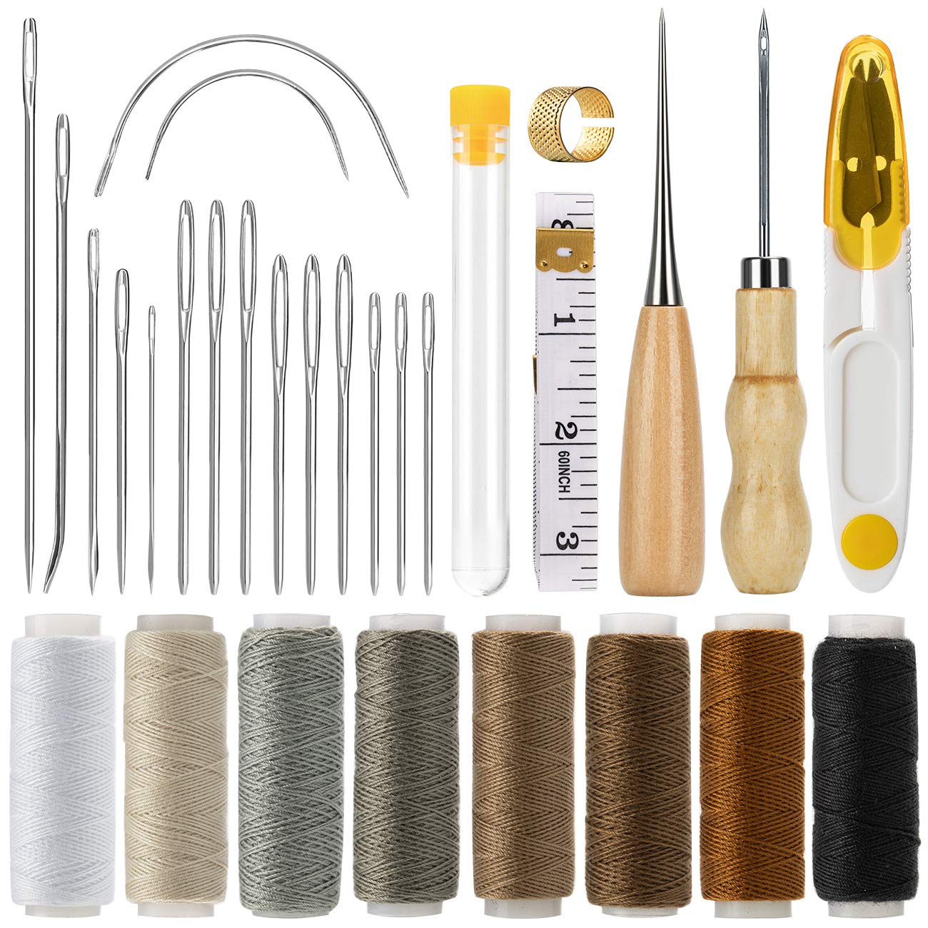 COSYLAND Leather Sewing Kit Upholstery Repair Kit 29-Pack Embroidery Hand Sewing Stitching Needle Thread