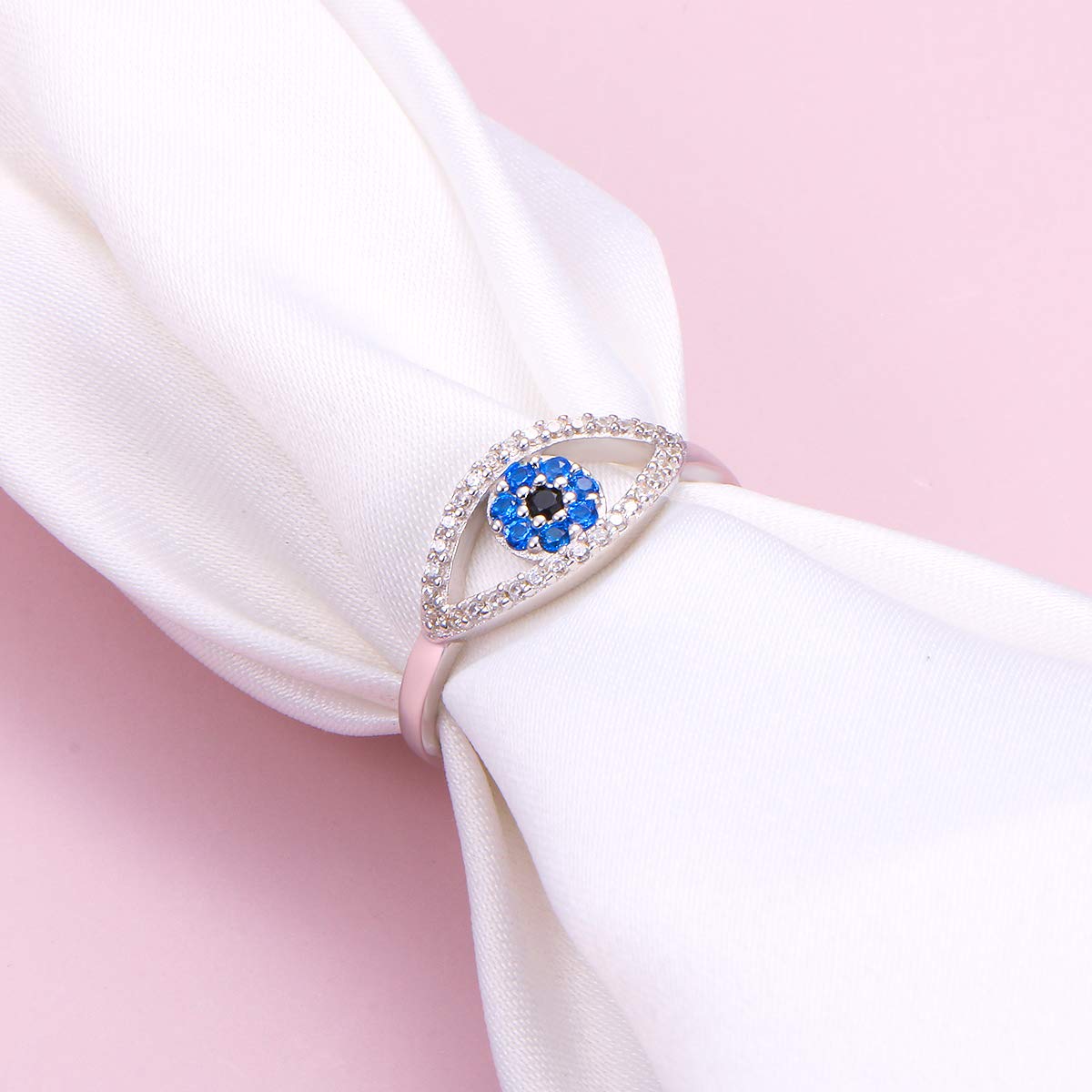 DAOSHANG Evil Eye Ring 925 Sterling Silver Evil Eye Ring For Women Adjustable Blue Gemstone Turkish Ring Good Luck mal de ojo Jewelry Size 9
