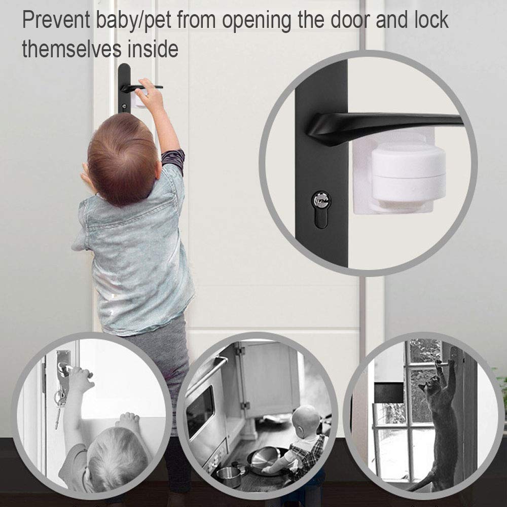 Child Proof Door Lever Lock (2 Pack), Baby Safety Door Handle Lock, Prevents Toddlers/pet from Opening Doors, Minimalist Design, Durable ABS with 3M Adhesive Backing, No Tools No Drilling Need