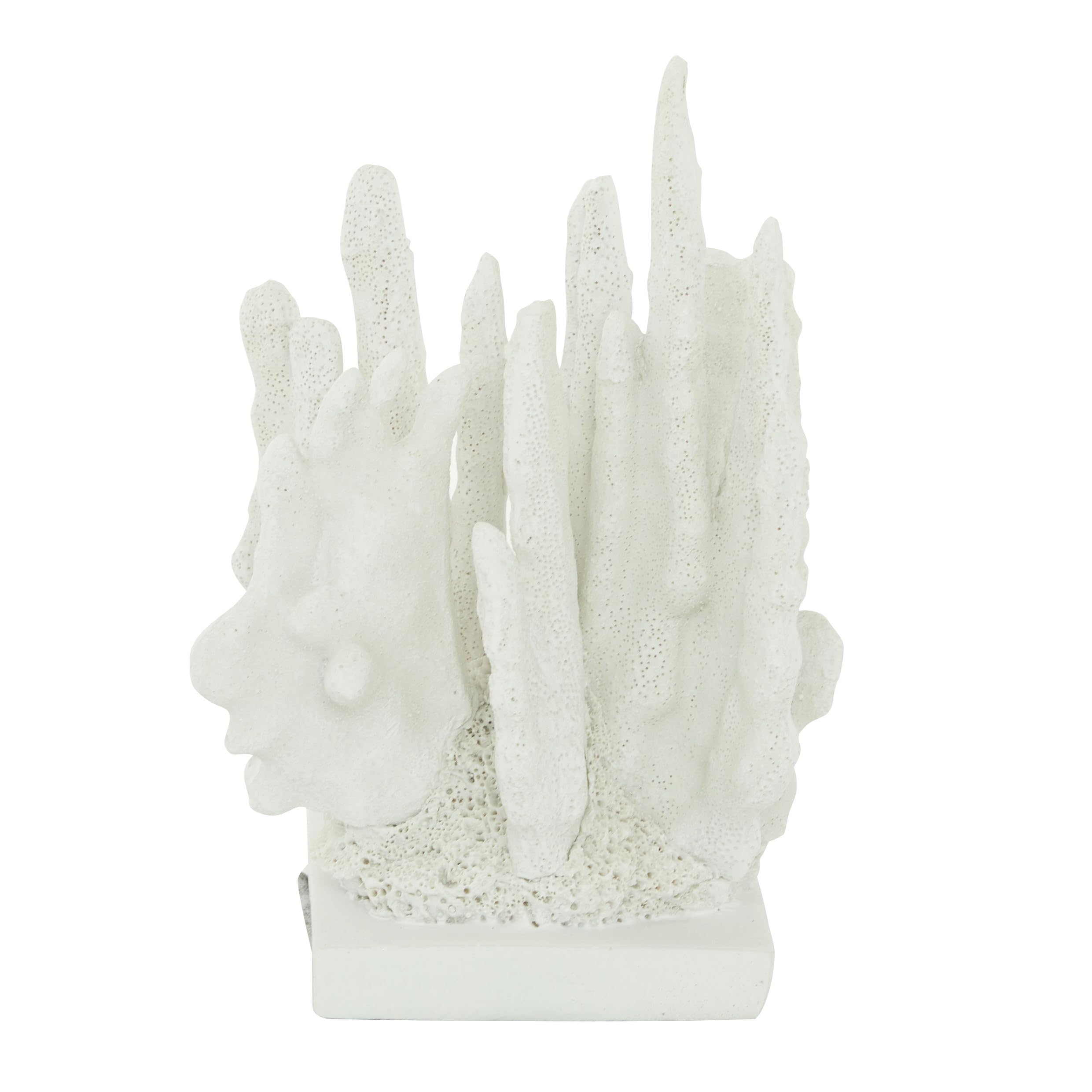 Deco 79 Polystone Coral Decorative Sculpture Home Decor Statue, Accent Figurine 7" x 6" x 10", White