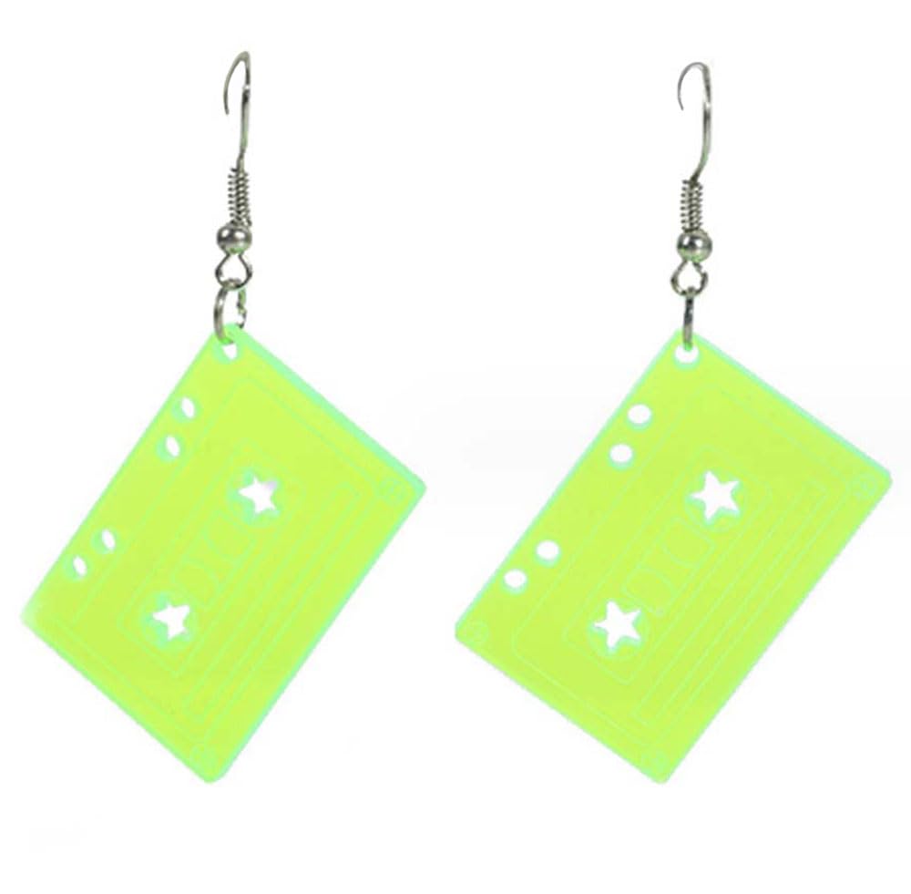 CutieJewelry Cassette Tape Dangle Cute Pretty Earrings 2 PAIRS (Lilac and Neon Yellow)