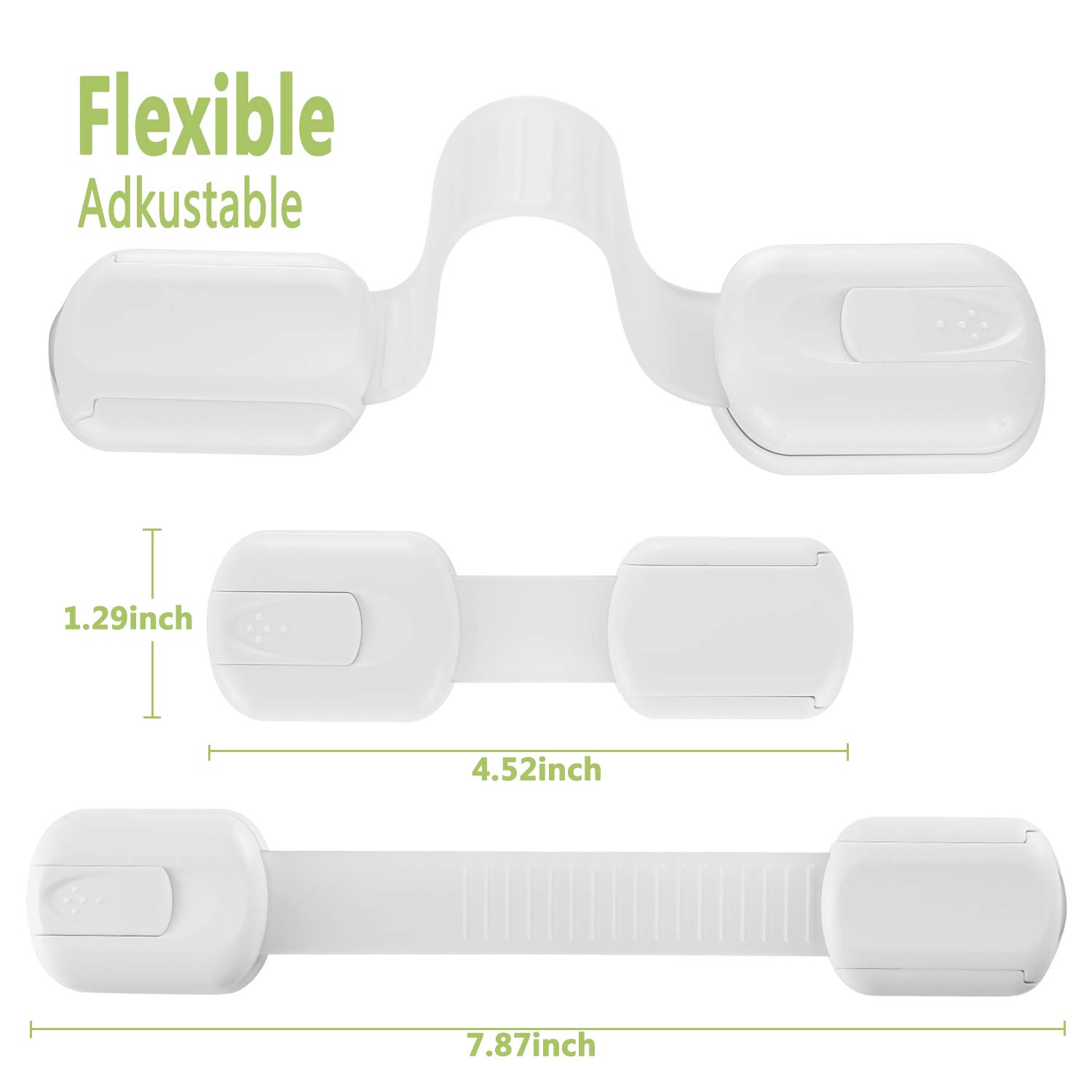 Child Safety Lock, 12 pcs Adjustable Baby Safety Lock Proofing Latches to Drawer Door Fridge Oven Toilet Seat Kitchen Cupboard with No Trapped Fingers. Extra Easy Install, No Tools Needed