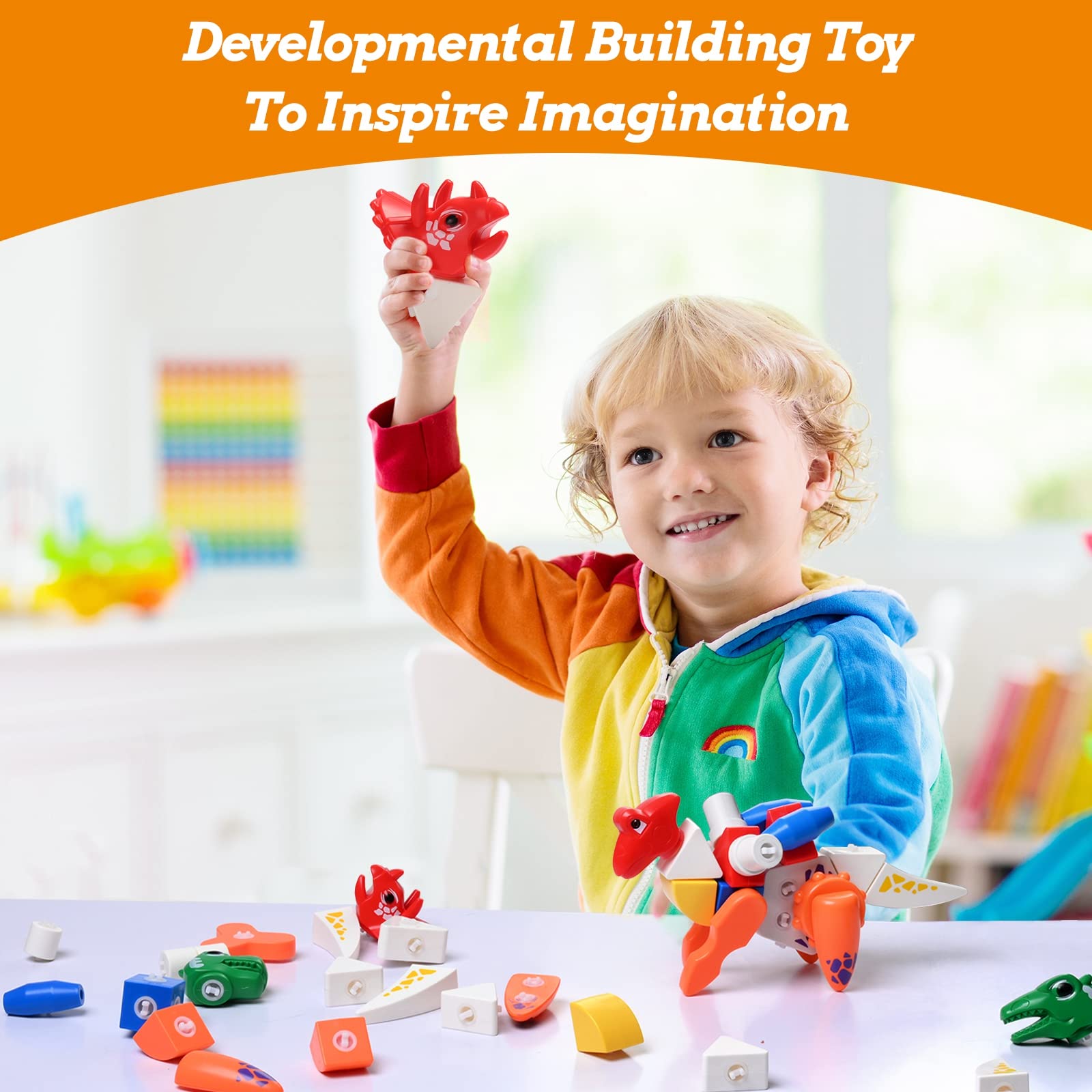EPPO Building Blocks for Toddlers, STEM Building Toys for Kids Early Learning Educational Creative Construction DIY Toy Blocks (Dinosaur Version)