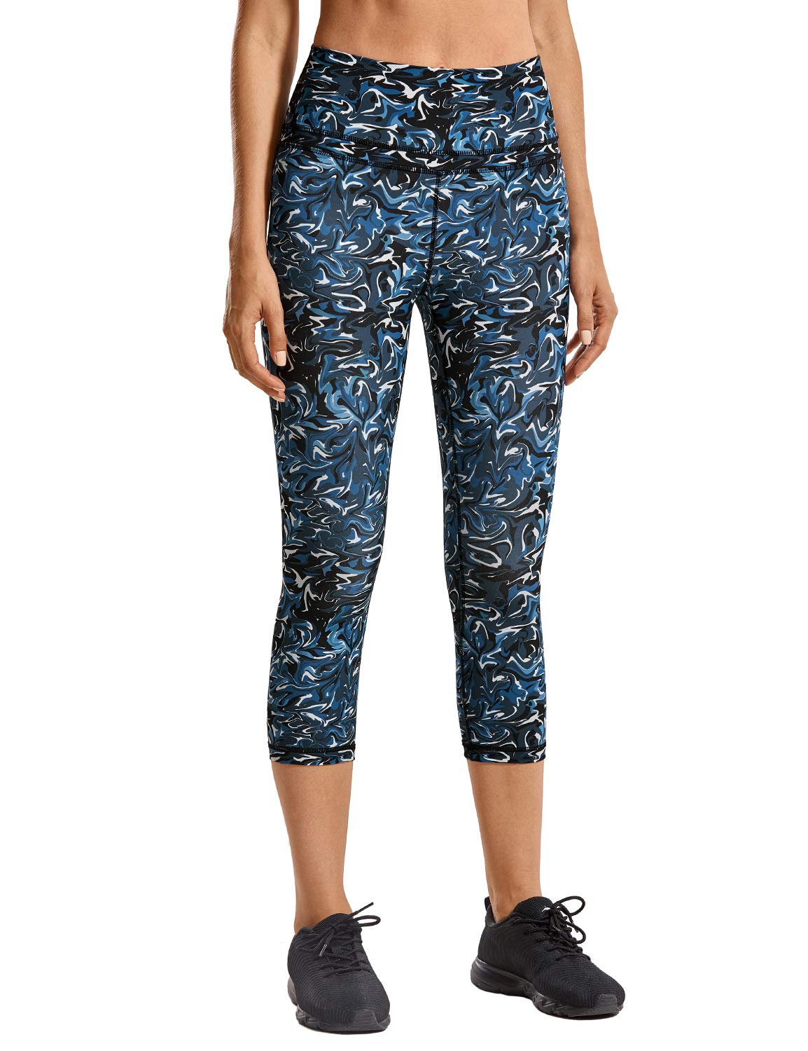CRZ YOGA Women's Naked Feeling Workout Capris Leggings 19" - Gym Compression Tummy Control Yoga Capri Pants Ice Flower Multi1 Small