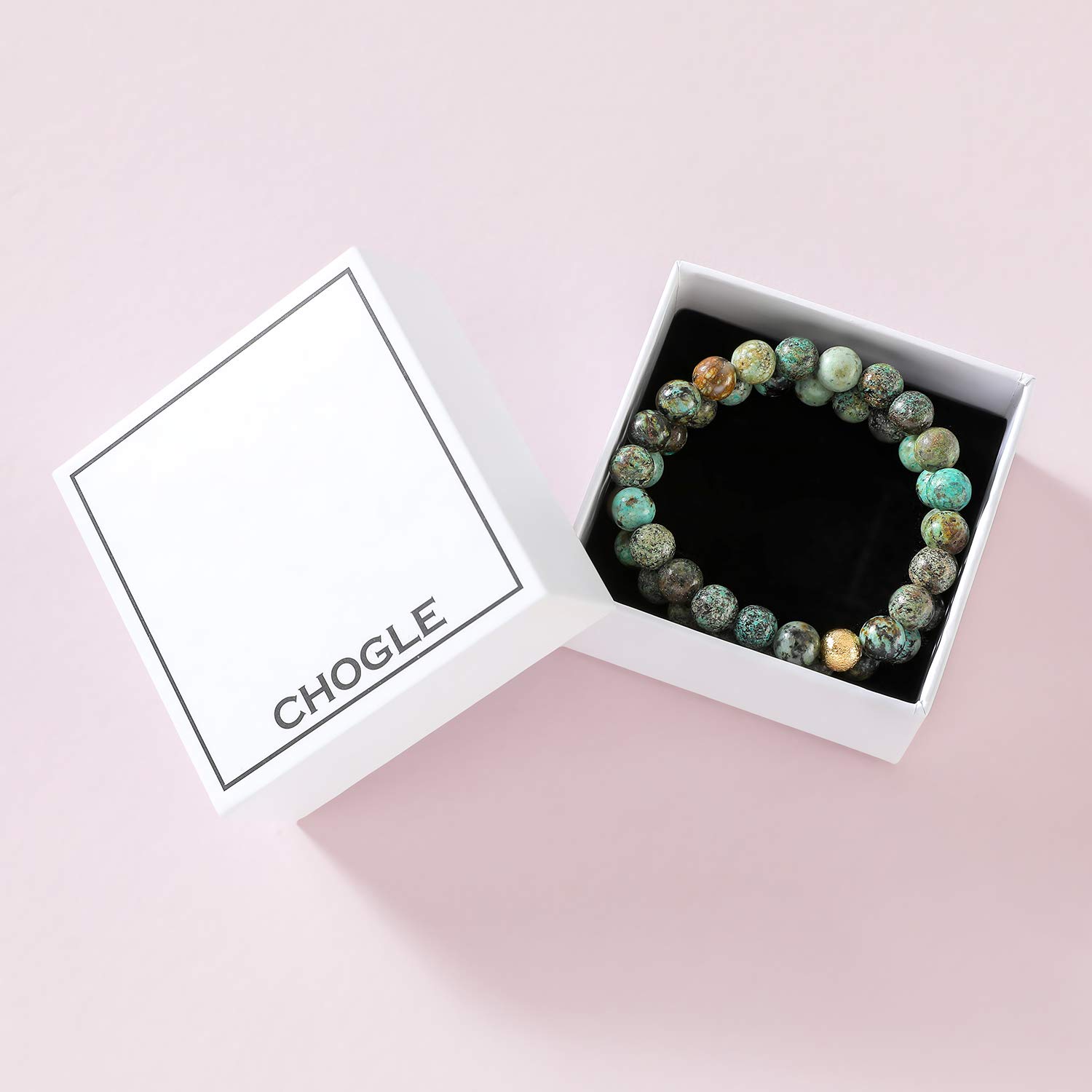 CHOGLE Stackable Beaded Bracelets for Women - Gemstone Beads 8mm Bracelet - Stretch Strand Friendship Bracelet Set for Girls (African Turquoise Beaded Strand Bracelet)