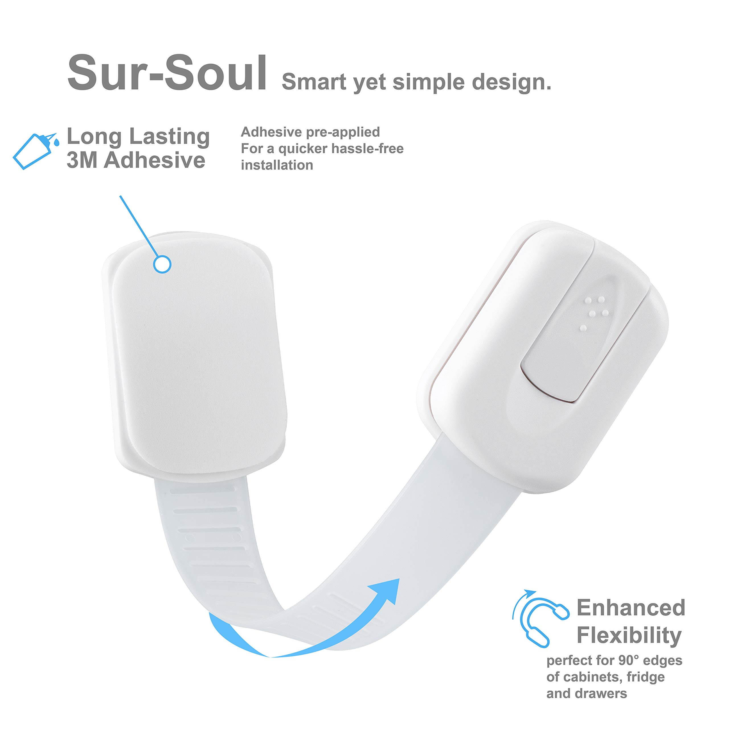 Child Safety Strap Locks (4 Pack) for Fridge, Baby Proofing Cabinet Locks, Cabinet Locks for Babies, The Safest Refrigerator Lock Strap for Home Drawer, Cabinets, Shoe Rack, Fridge