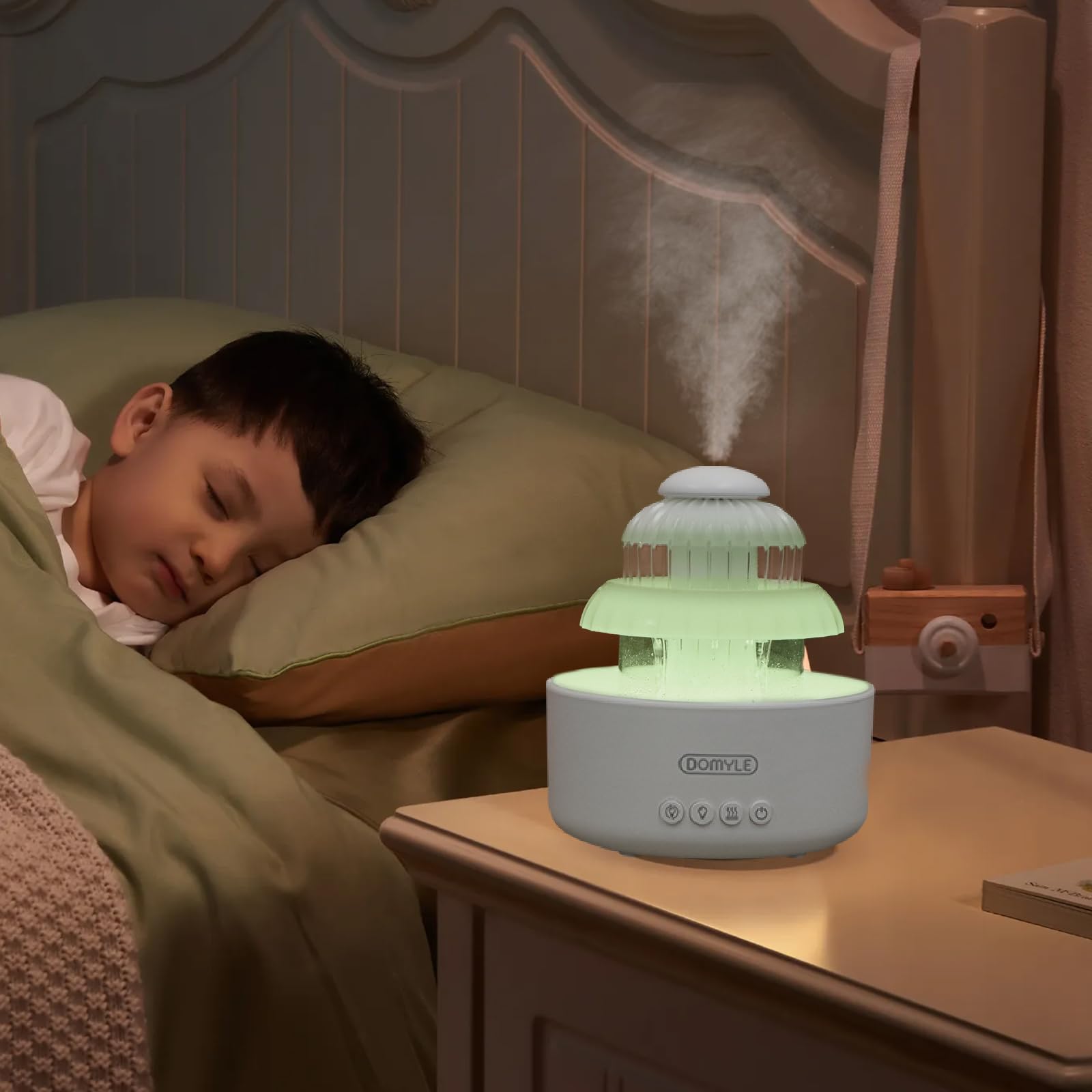 DOMYLE Rain Cloud Humidifier Water Drip, 600ML Mushroom Humidifier, 7 Levels of Adjustable Light Humidifier for Desk Bedroom Rain Sounds for Sleeping