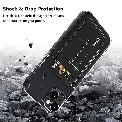 Restoo for iPhone 14 Plus Case + 2 Pack Tempered Glass Screen Protector, Clear Case with Card Holder Camera Lens Protection Protective Phone Cover for iPhone 14 Plus 6.7 Inch-Clear
