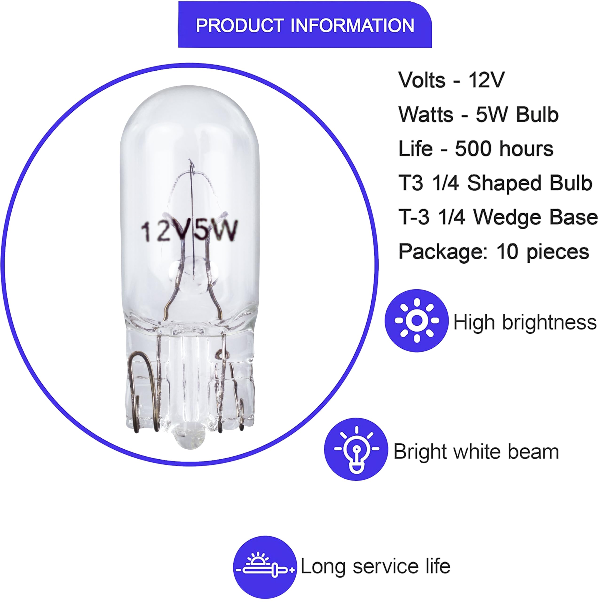 Diximus Landscape Light Bulbs 5W - Krypton 12V T3-1/4 Small Light Bulb Low Voltage Wedge Base Bulbs W5W for Landscape, RV and Cabinet Lighting T10 Clear Bulbs - 10 Pack