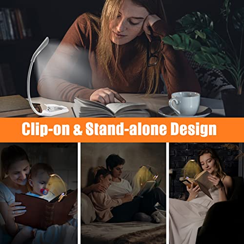 LOYAL SEA Rechargeable Book Light Clip on for Reading in Bed, Eye Care Stepless Dimming 3 Colour Modes Reading Light for Books in Bed, Reading Book Lamp for Bedside Table, Perfect for Readers, Kids
