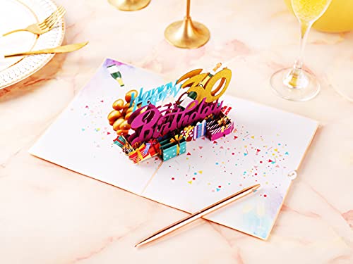 Liif Happy 30th Birthday 3D Greeting Pop Up Card, 30th Birthday Card For Him, Her, Women, Funny, Celebrations, Congrats, Thirty, Balloons, Champagne | With Message Note & Envelop | Size 8" x 6"