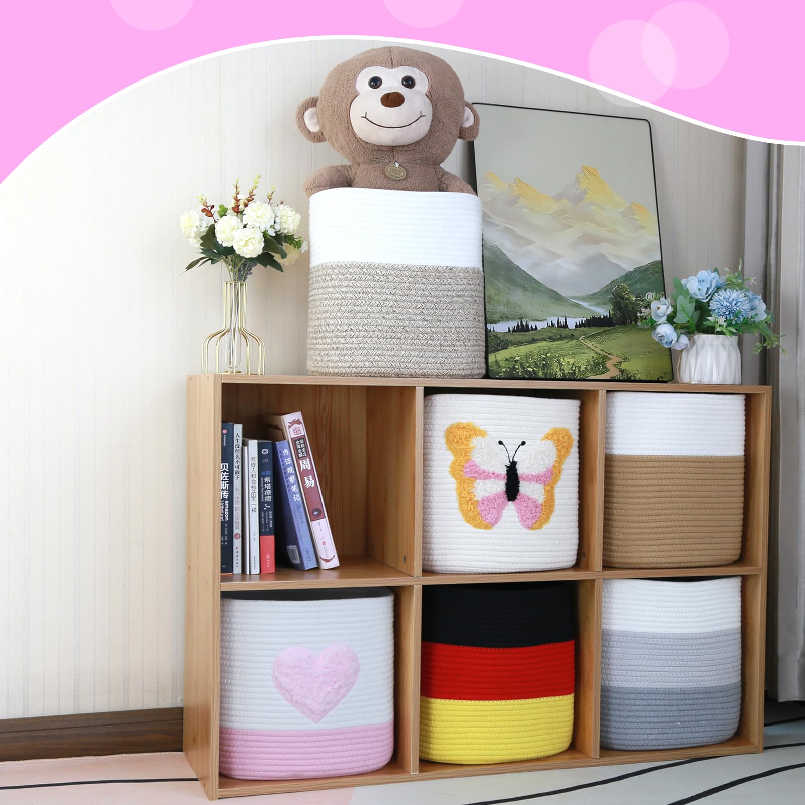 childishness ndup Woven Storage Cubes baskets for shelves,Baby Toy Basket for Shelves - Stylish Storage Baskets for Organizing, Laundry (Mixed Brown & off White)