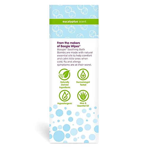 Kids Bath Bombs by The Makers of Boogie Wipes, Boogie Fizzies, Calming, Naturally Derived, Made with Aloe and Calming Vapors, Eucalyptus, 2.8 oz, 3 Bath Bombs, Pack of 1