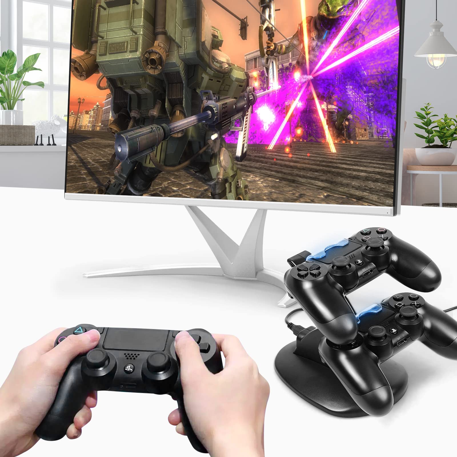 Controller Charger for Playstation4 Regular Slim Pro, SUNKY LED Gaming Console Charging Stand USB Dock Station Mount Cradle for PS4