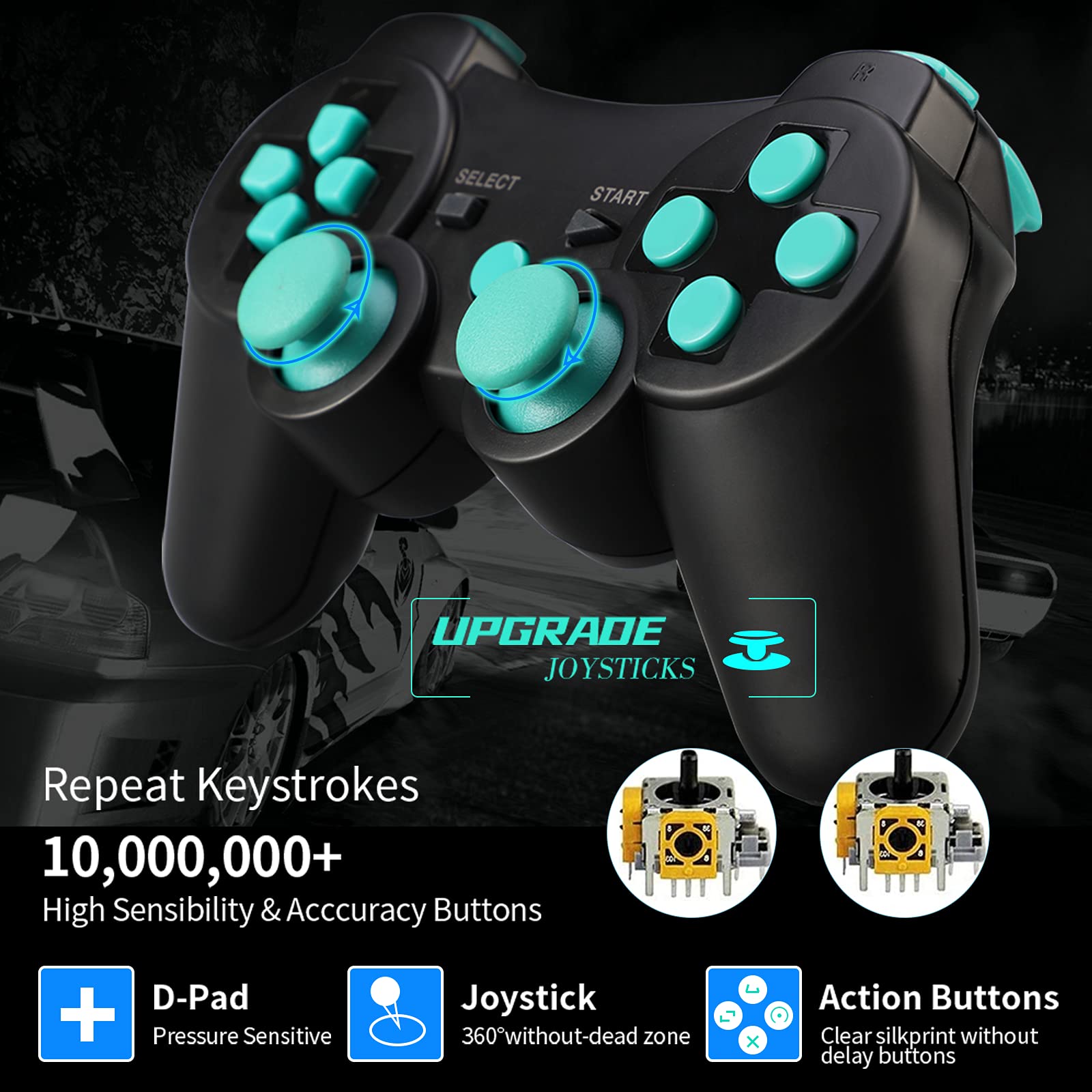 CFORWARD Controller, Controller Wireless, Remote, Wireless Rechargeable Gamepad Dual Vibration Remote Joy stick Compatible for 3