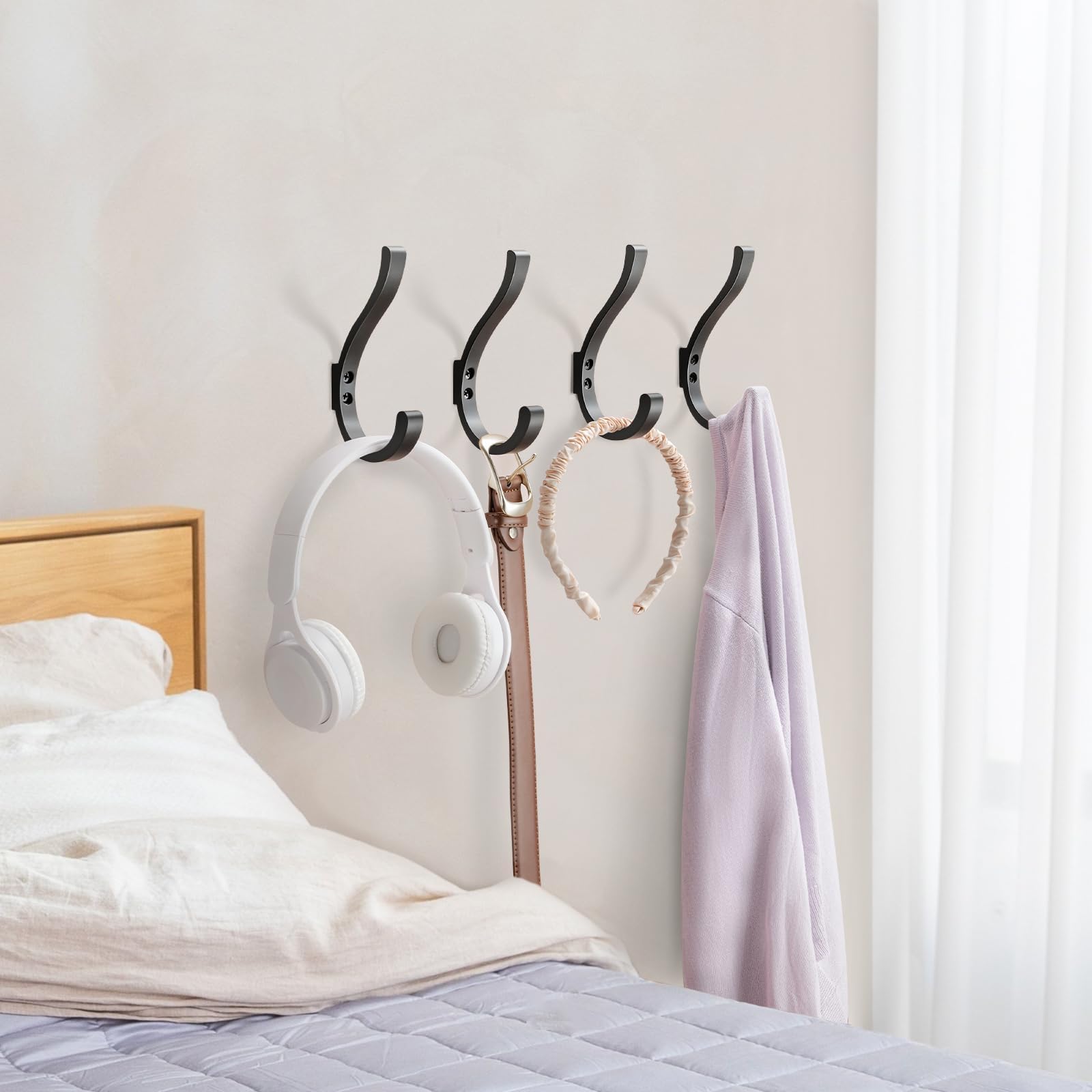 jockcaras Large Wall Hooks for Hanging Coat/Backpack - 5.4'' Huge 40LBS Heavy Duty Hanger Wall Mount Screw in, for Towel, Closet, Robe, Bag, Outdoor, Black 4 Pack
