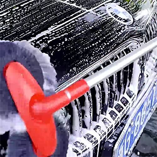 Retractable Double Layer Car Wash Brush, 2022 New Car Wash Brush with Long Handle, Premium Soft Car Wash Mop Scratch-Free Car Wash with 360°Flexible Rotation Microfiber Replacement Head (1 Pcs)