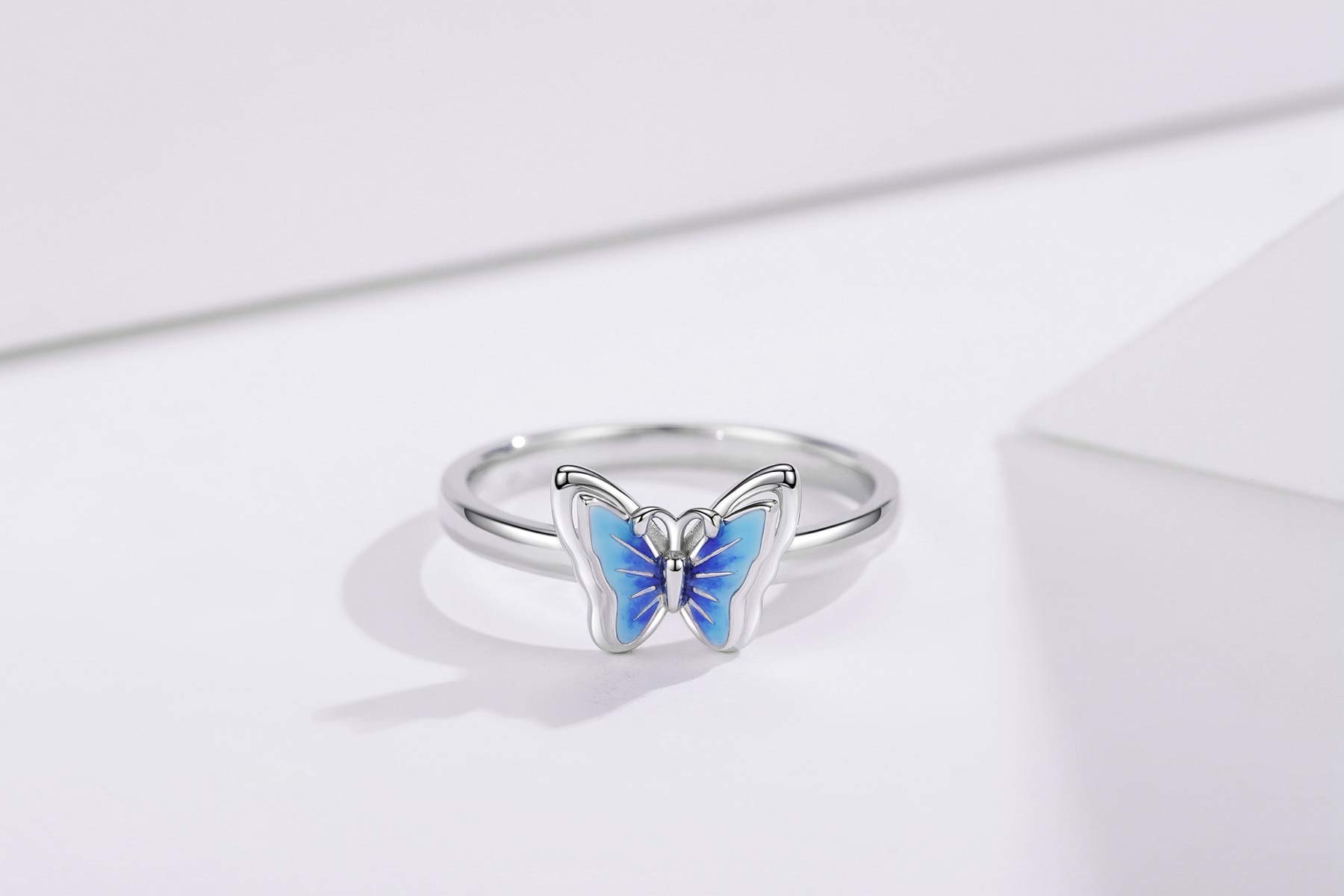 CHENGHONG Butterfly Ring 925 Sterling Silver Stereoscopic Nature Butterfly Jewelry for Mom Minimalist Animal Statement Promise Engagement Wedding Ring for Women,Sizes 7-9 (8)