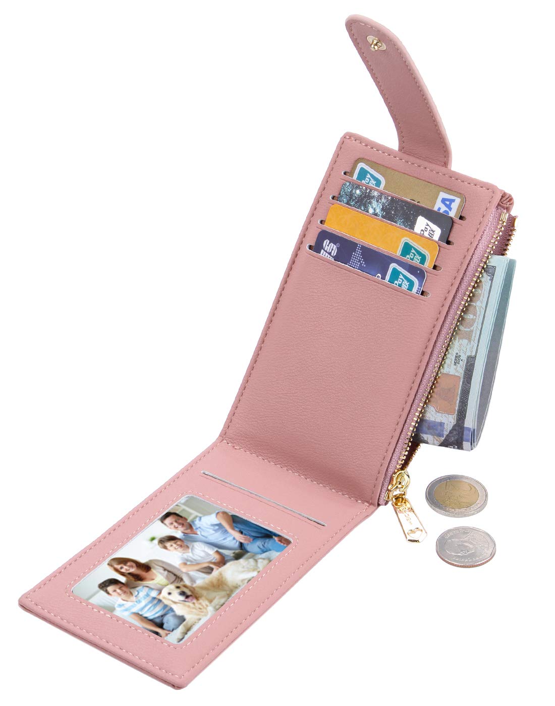 CYANB RFID Card Holder Wallet for Women Slim Bifold Zipper Card Cases Money Organizers Pink