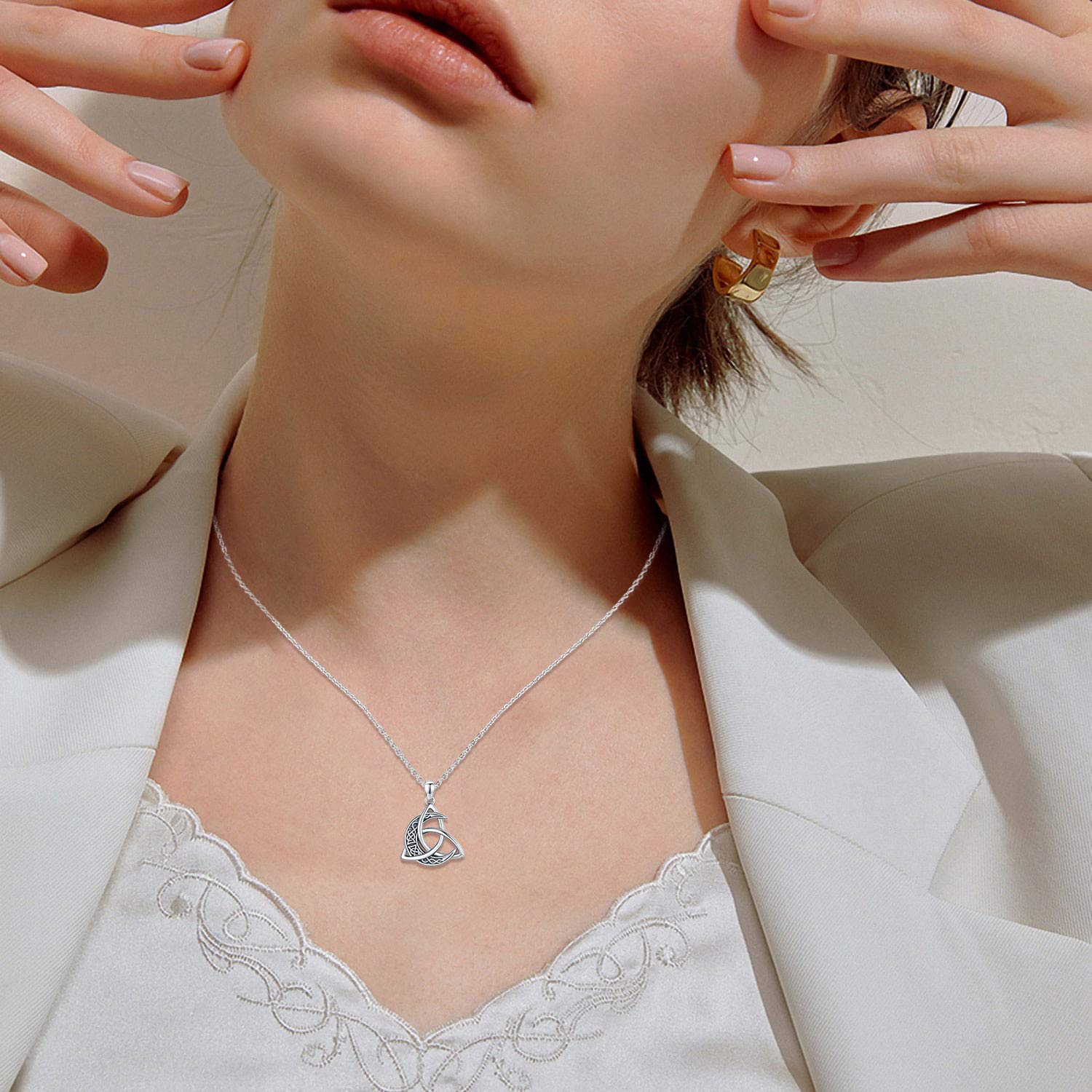 CHENGHONG Celtic Moon Necklace for Women 925 Sterling Silver Celtic Knot Moon Pendant Necklace Crescent Irish Necklace Jewelry Gift for Men