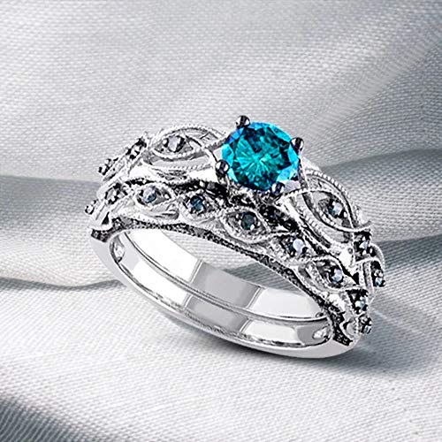 Czjewelry White Gold Plated Bridal Simulated Sapphire Cz Stone Ring Sets | Wedding Band for Women