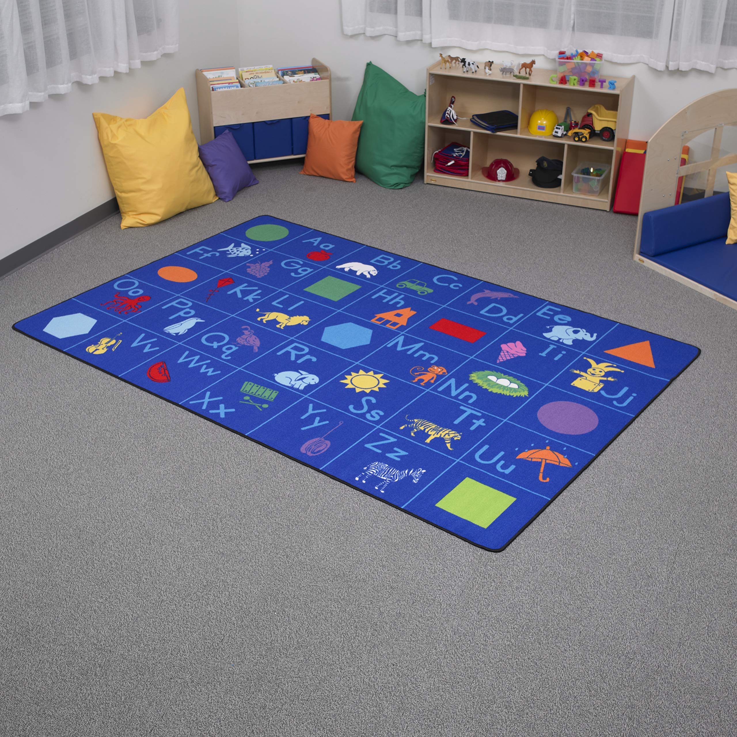 Children's Factory Learning Carpets MyValue 144"x96" Upper/Lower Case Alphabet Border Grid Rug, Preschool/Daycare/Classroom Carpet, Kids/Baby Playroom Décor, Multi, (LC7013)