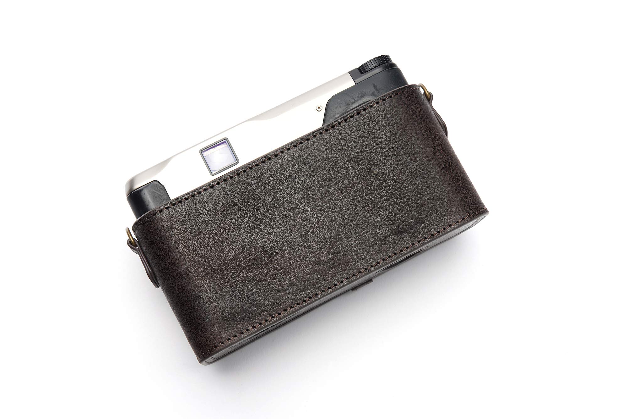 Contax TVS II Case, BolinUS Handmade Genuine Real Leather Half Camera Case Bag Cover for Contax TVS II Camera with Hand Strap (Coffee)