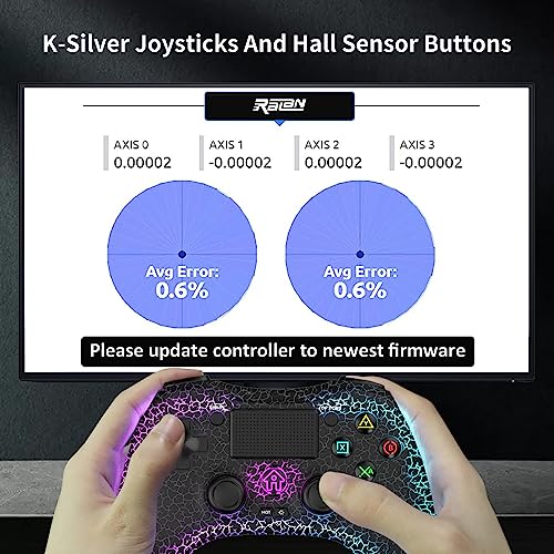 RALAN Wireless Controller with 8 Color Adjustable LED Lighting Compatible with PS4 Pro/PS4 Slim/PS3/PC/IOS/Nintendo Switch/PS4 Controller Dualshock 4, with Headphone Jack for FPS Game (Black)