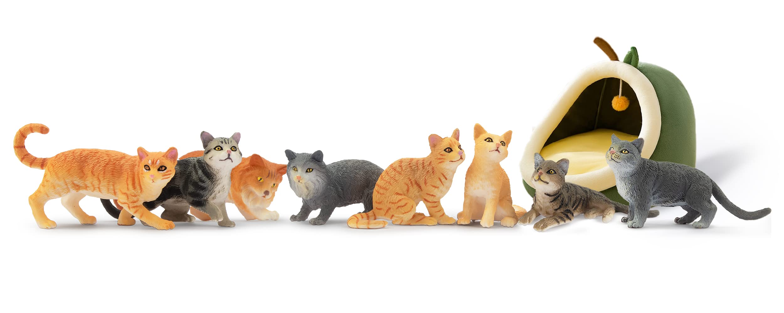 Toymany 8PCS Grey & Orange Cat Figurines Set, Realistic Cat Figures Kitten Toys, Cat Cake Toppers Christmas Birthday Gift for Kids Children