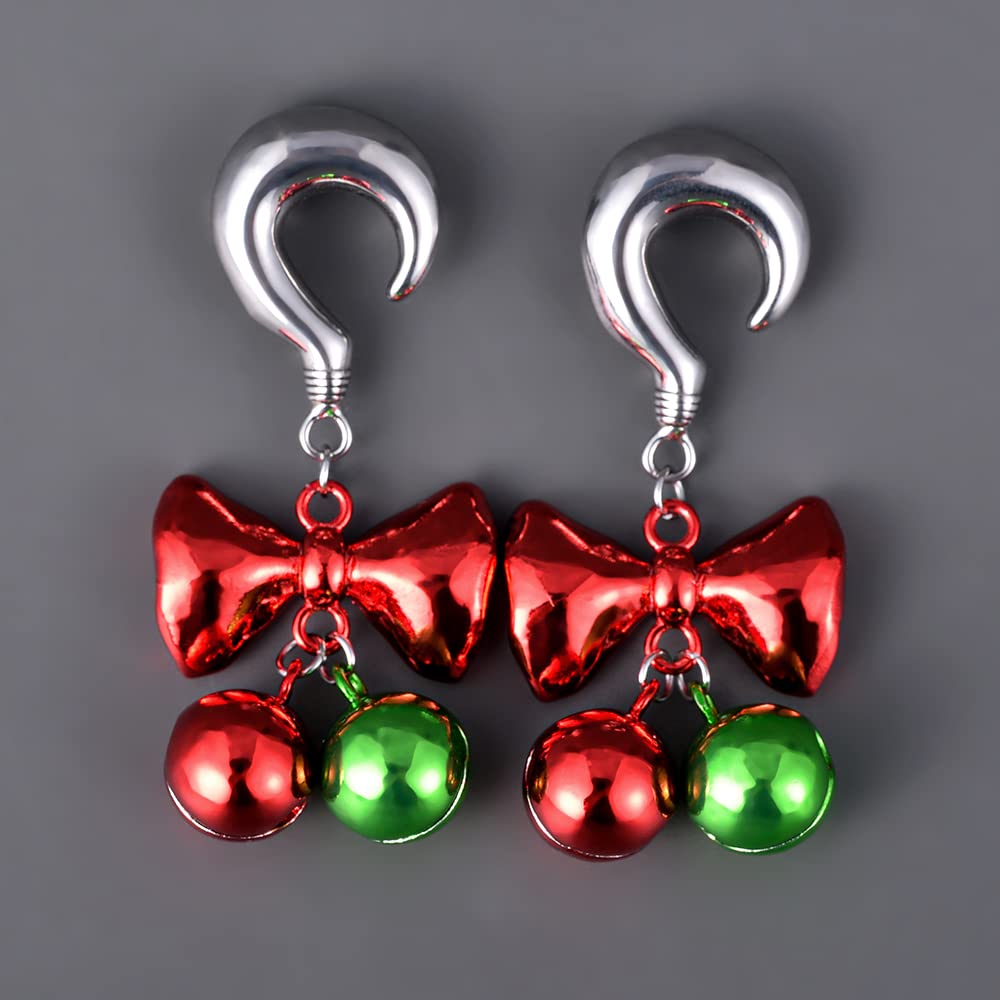 ERKUOO 1 Pair Christmas Ear Weights Hangers for Stretched Ear Tunnel Plug Dangle Ears Gauges Earrings Expander Piercing Gift for Festive Holiday 8g(3mm)