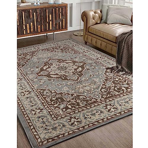 Superior Indoor Area Rug, Plush Carpet Cover, Traditional Oriental Medallion, Perfect for Hallway, Entryway, Living Room, Dining, Bedroom, Office, Kitchen, Glendale Collection, 3' x 5', Grey