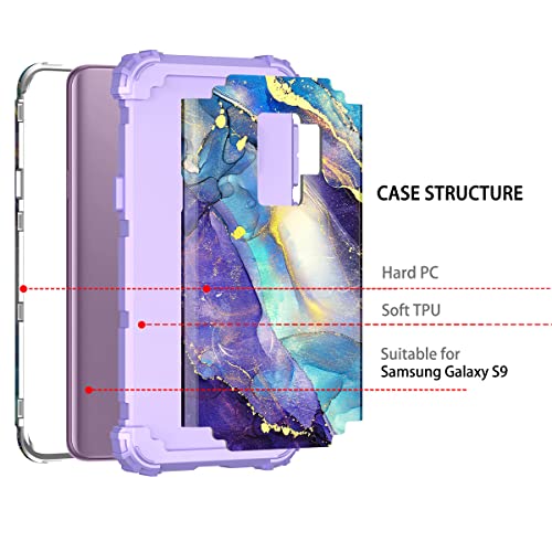 Rancase for Galaxy S9 Case,Three Layer Heavy Duty Shockproof Protection Hard Plastic Bumper +Soft Silicone Rubber Protective Case for Samsung Galaxy S9,Purple