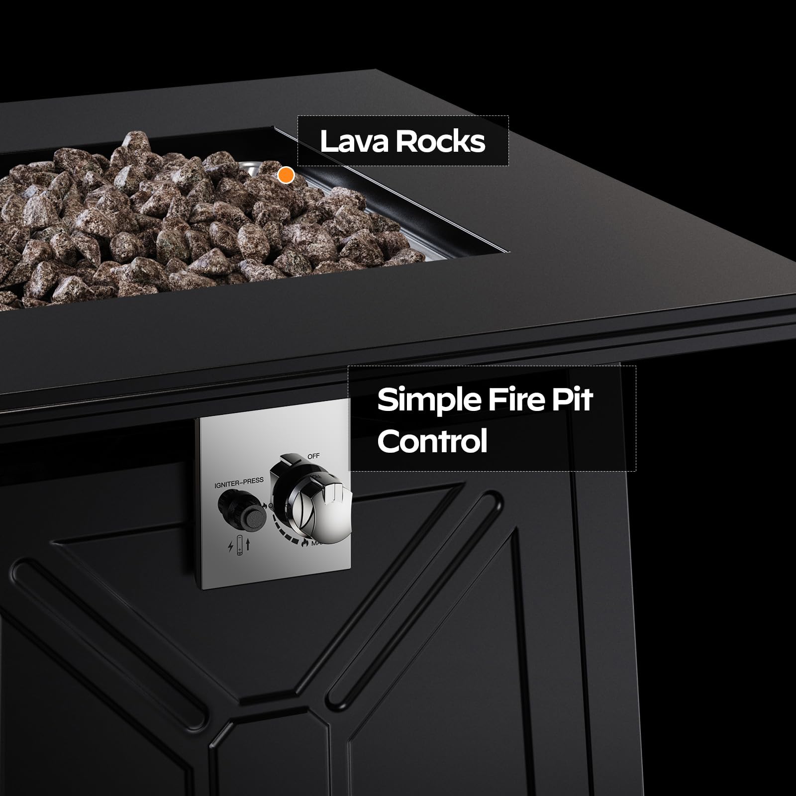 Ciays 28 Inch Gas Fire Pit Table, 50,000 BTU Propane Fire Pits for Outsides with Steel Lid and Lava Rock, 2 in 1 Square Firepit Table for Gatherings Parties on Patio Deck Garden Backyard, Black