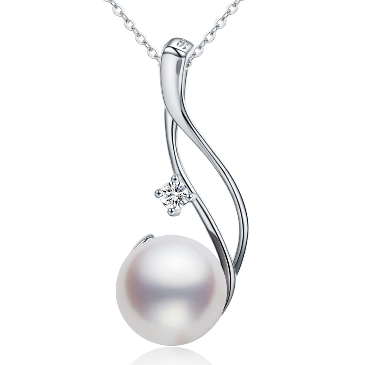 CHAULRI Genuine Premium AAA Top Grade 9-10mm Cultured White Pearl Pendant Necklace 18K Gold Plated 925 Silver - Gifts for Women for Her Wife Mom Daughter (White, gold-plated-silver)