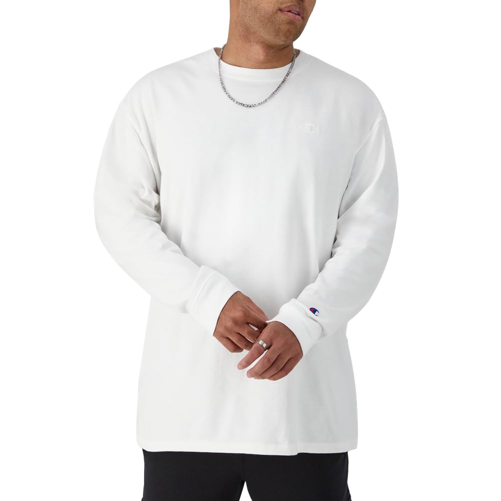 CHAMPION, Classic Long Sleeve, Comfortable, Soft T-Shirt for Men (Reg. or Big & Tall), White, XX-Large