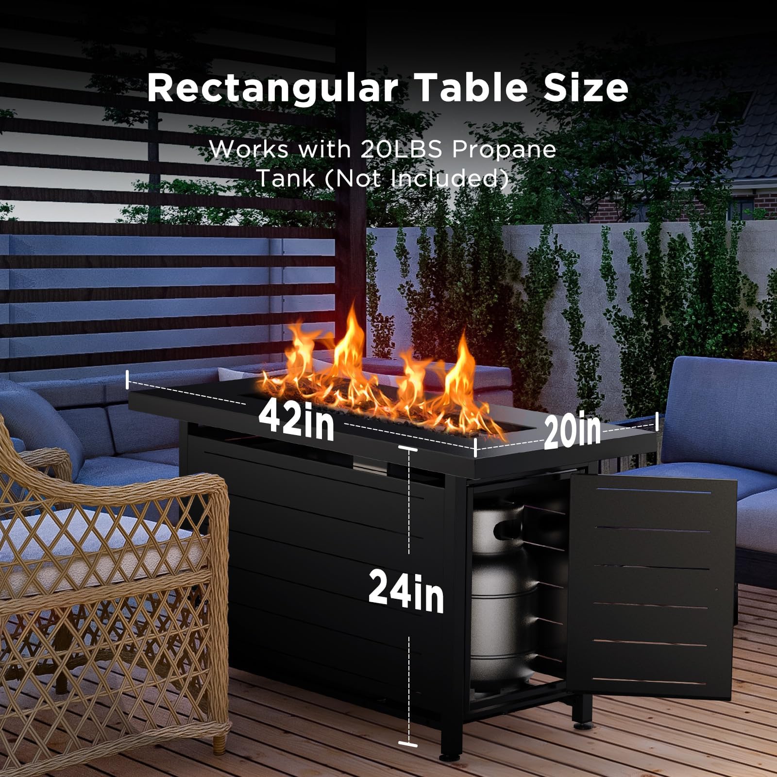 Ciays 42 Inch Gas Fire Pit Table, 60,000 BTU Propane Fire Pits for Outside with Steel Lid and Lava Rock, 2 in 1 Firepit Table for Gatherings Parties on Patio Deck Garden Backyard, Black