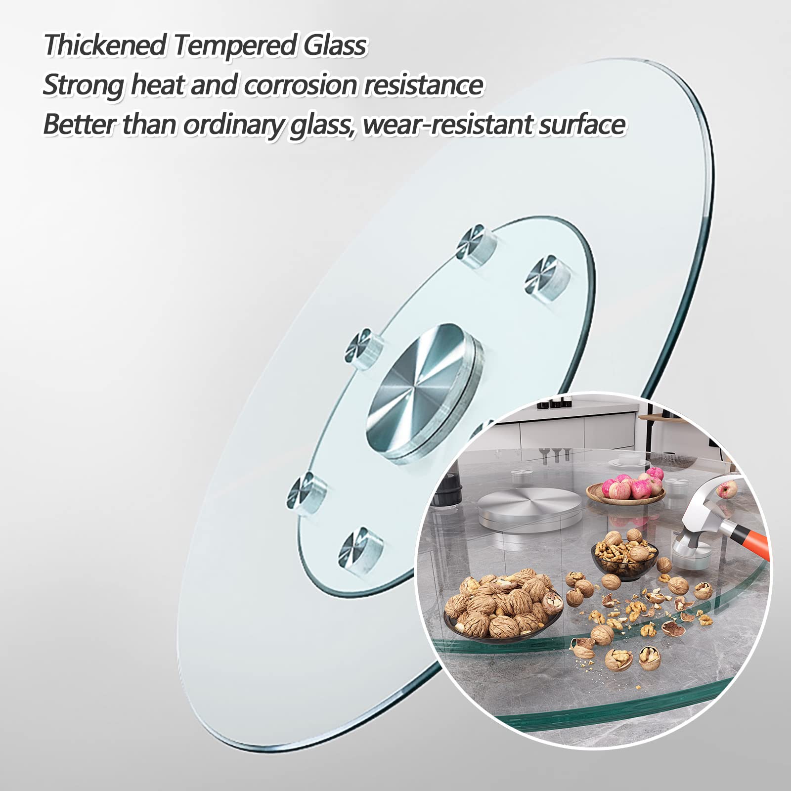 Glass Lazy Susan Turntable Dining Table Transparent Round Turntable Tabletop Rotating Serving Tray (90cm/35.4in)