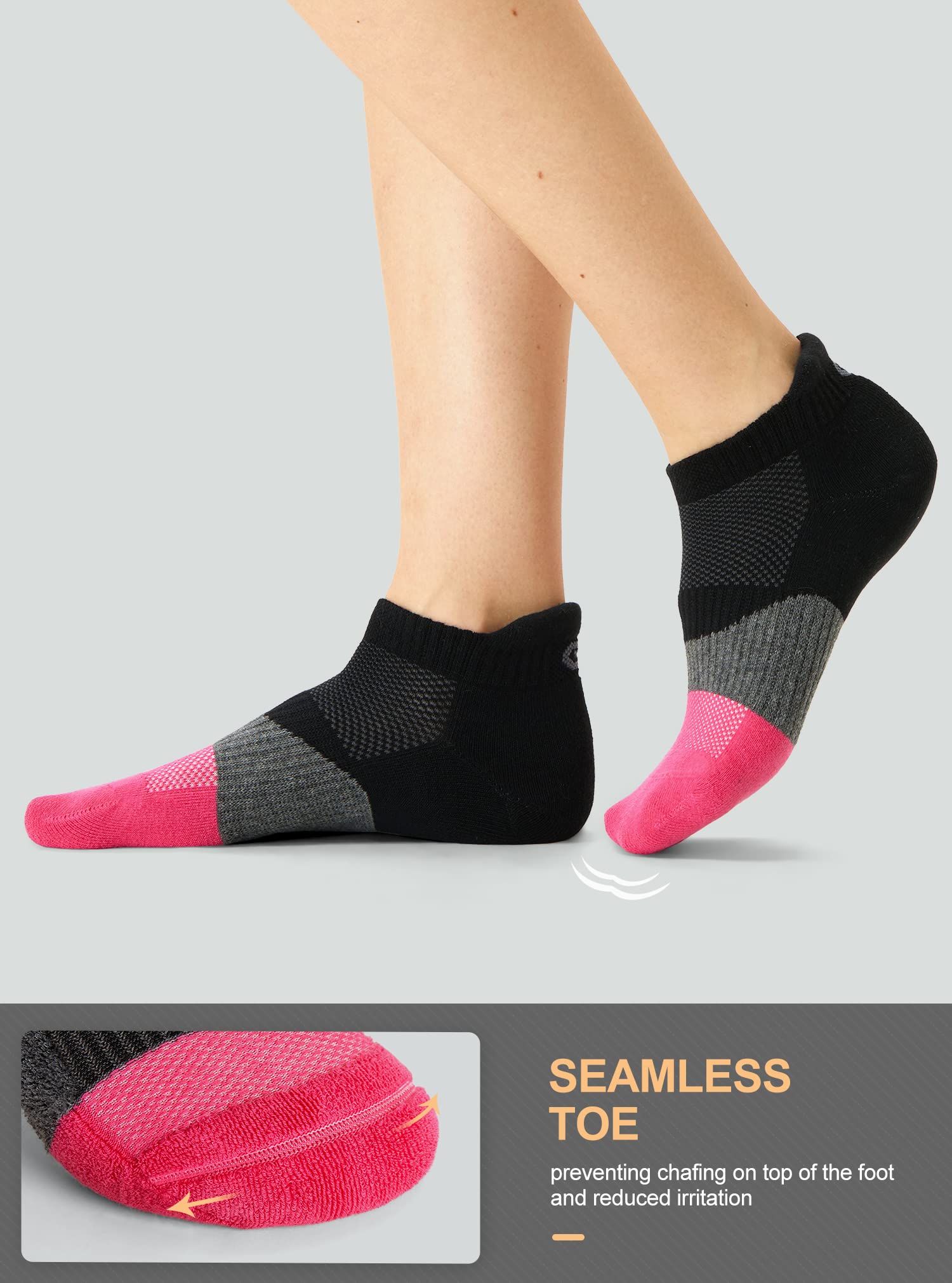 CS CELERSPORT 12 Pairs Ankle Running Socks Athletic Cushion Sport Low Cut Socks,White*6+ Black Multicolor*6, Medium