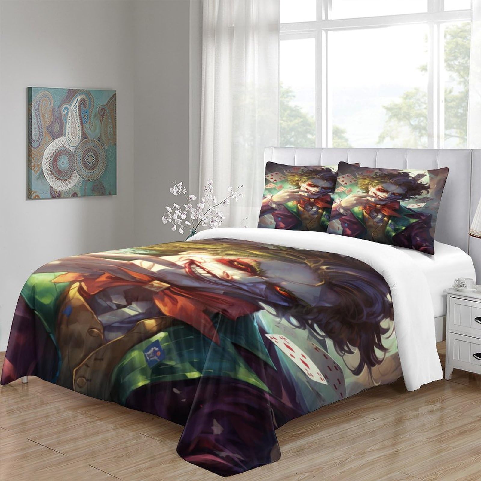 Joker Playing Card Bedding Set 3D Printedmagical Characters Comforter Covers Duvet Cover Quilt Cover with Pillowcases 3 Pieces Microfiber for Childrens And Adults with Zipper Closure Full(203x228cm)
