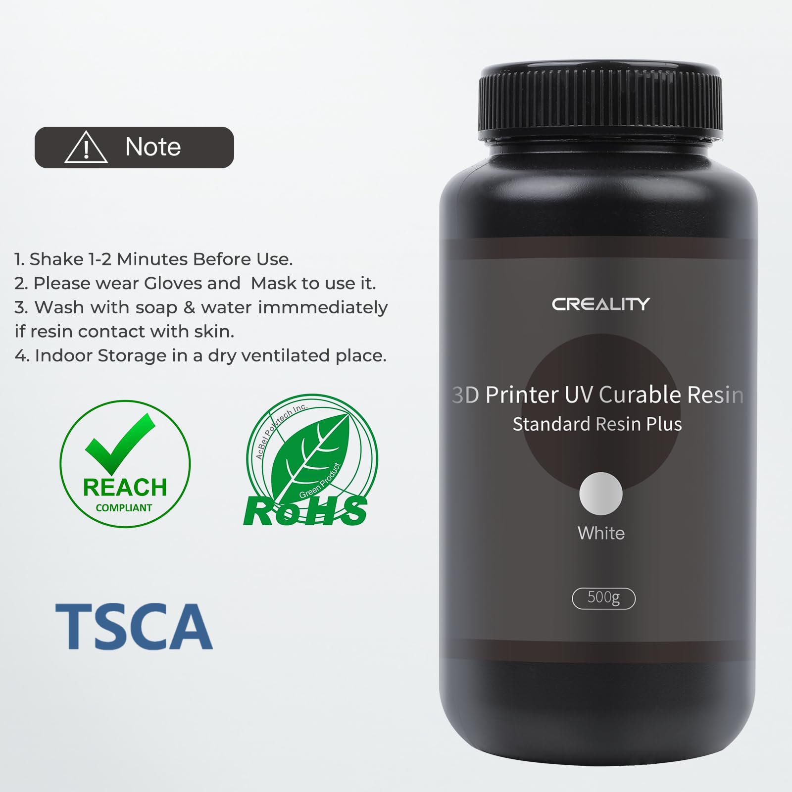 Creality 3D Printer Resin 1kg, Upgraded Standard Photopolymer Resin 405nm UV-Curing Resin 3D Printer Liquid for All LCD/MSLA/DLP 3D Printing, Low Shrinkage, High Precision, White