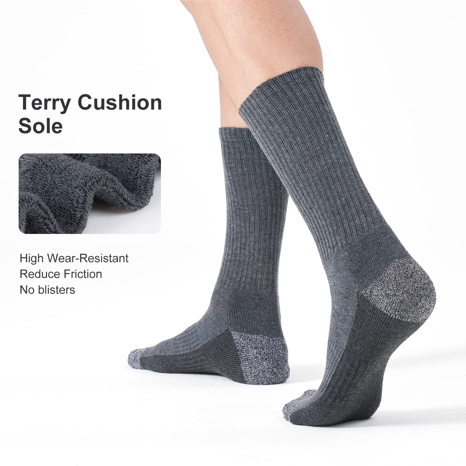 CS CELERSPORT 6 Pack Men's Cushioned Crew Socks Athletic Work Boot Socks Size 9-12, Black, Large