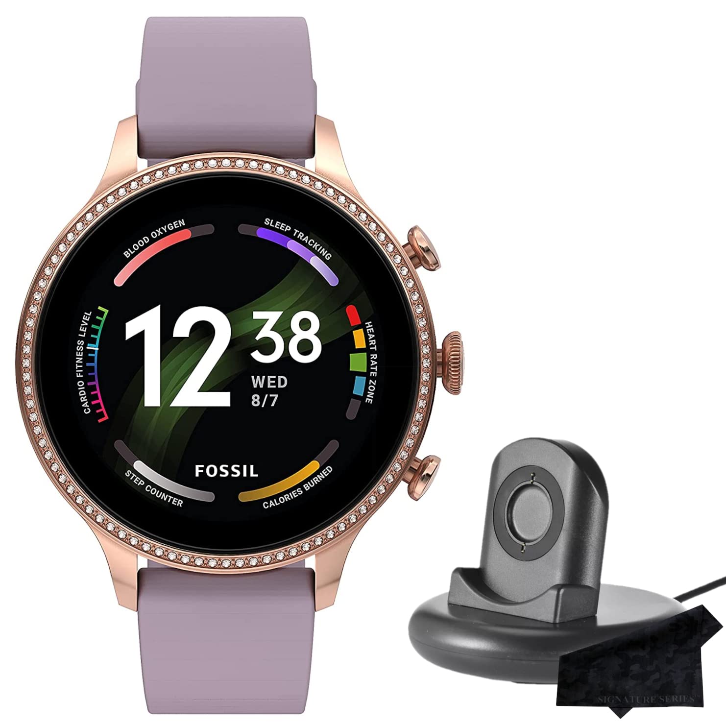 Fossil Gen 6 Women's 42mm Touchscreen GPS Activity Smartwatch with Signature Series Charger Bundle