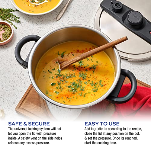 Zavor EZLock Stove Top Pressure Cooker 12 Quart - Canning Ready, Stainless Steel, Multi Pressure Levels, Easy Locking, Induction Ready, 4 Jar Canning Capacity, Digital Cookbook & Steamer Basket
