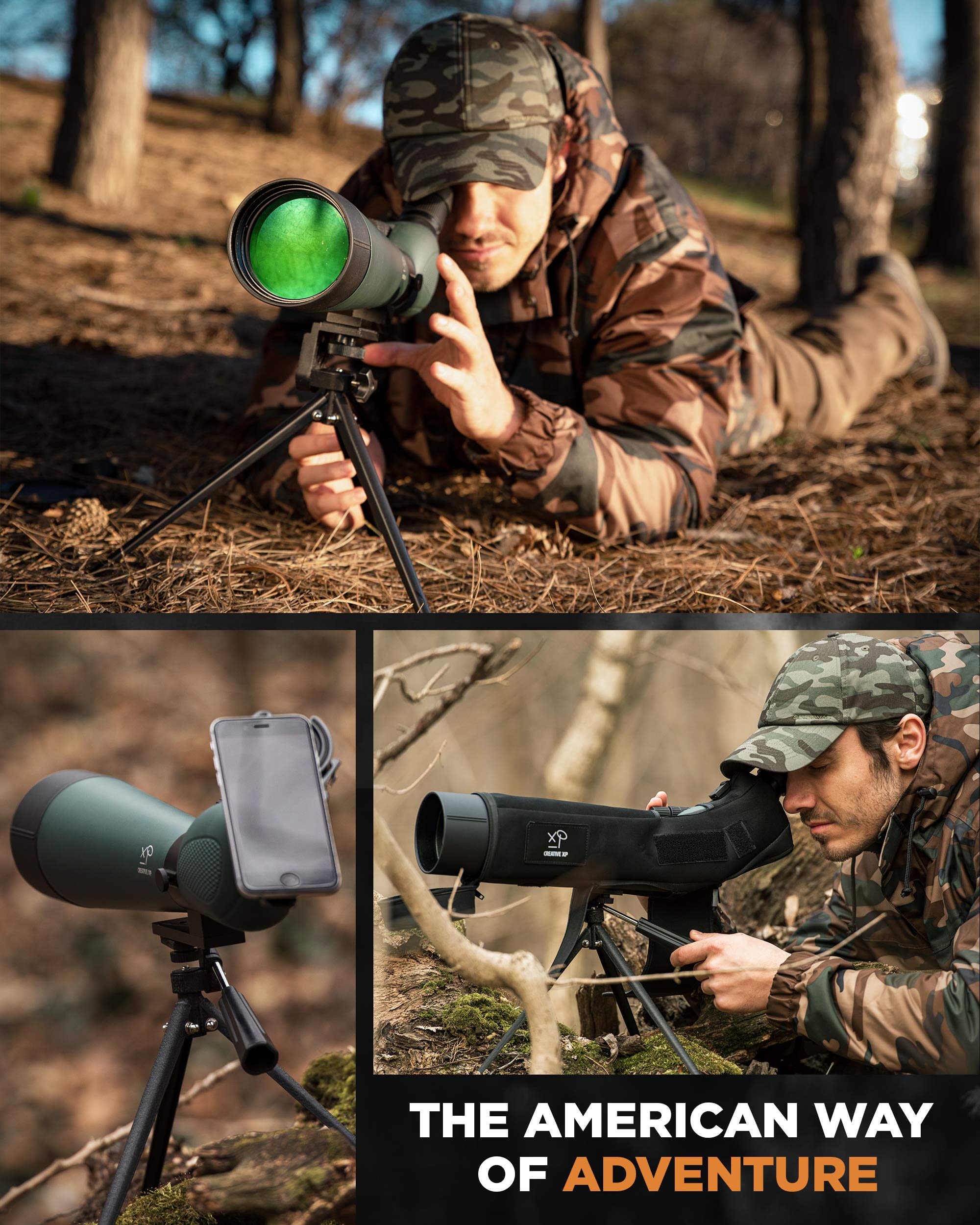 CREATIVE XP Spotting Scopes - 20x60 80mm ED Spotter Scope for Hunting, Target Shooting, Bird Watching, Astronomy - IP67 Waterproof Spotting Scope w/Photo Clicker, Tripod & Phone Adapter, Green