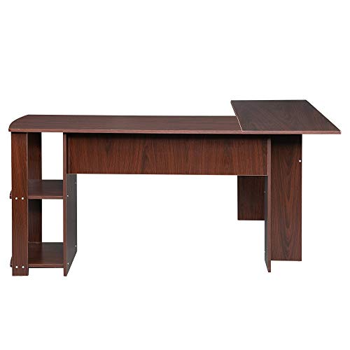 Dark Brown Computer Desk Corner Desk with Shelves, Home Office Desk, L-Shaped Desk Table Workstation Writing Table with Storage Shelves 52.75" H x 19.67 "Lx 27.56" H