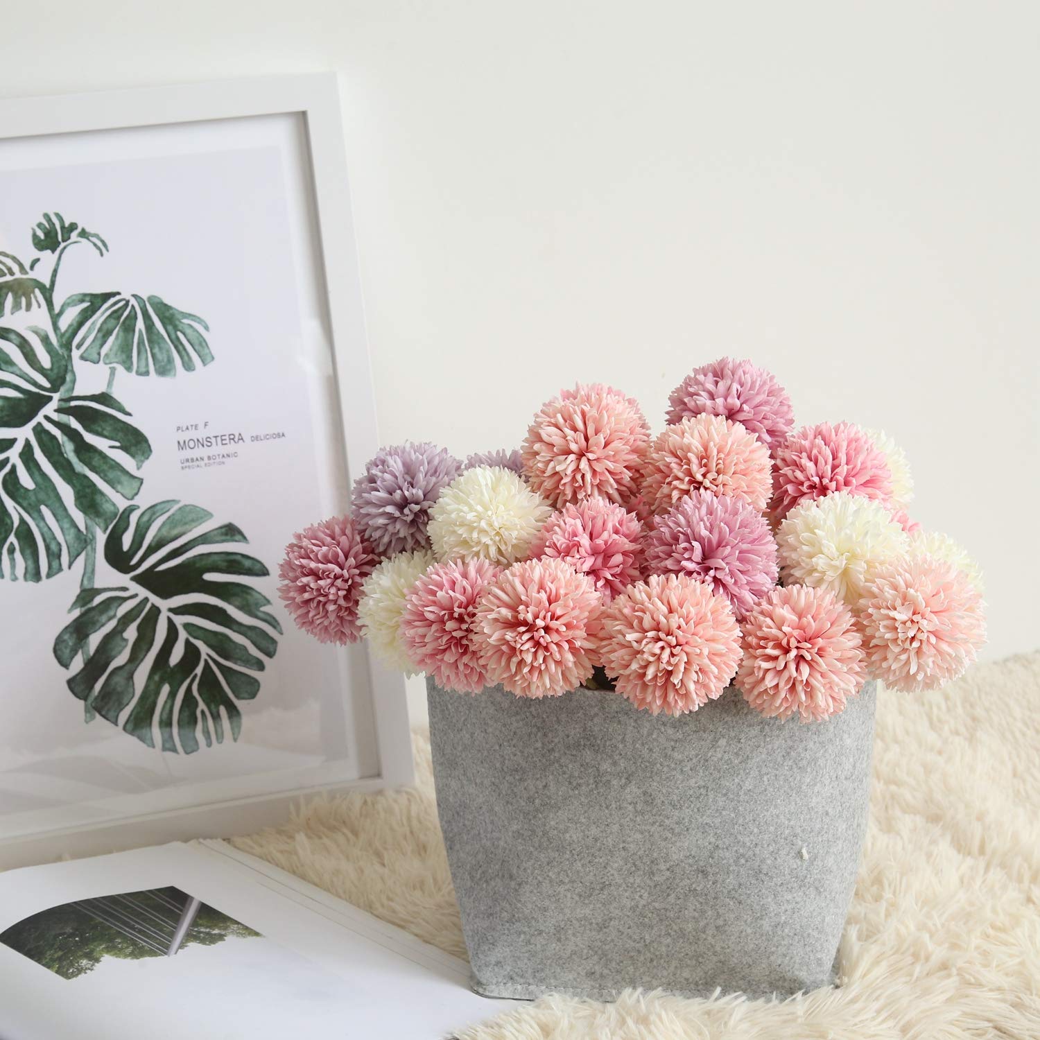 CQURE Artificial Flowers, Fake Flowers Silk Artificial Hydrangea 6 Heads Bridal Wedding Bouquet for Home Garden Party Wedding Decoration 6Pcs (Light Pink)