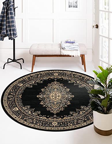 Rugs.com Amaya Collection Rug β 8 Ft Round Black Medium Rug Perfect for Kitchens, Dining Rooms