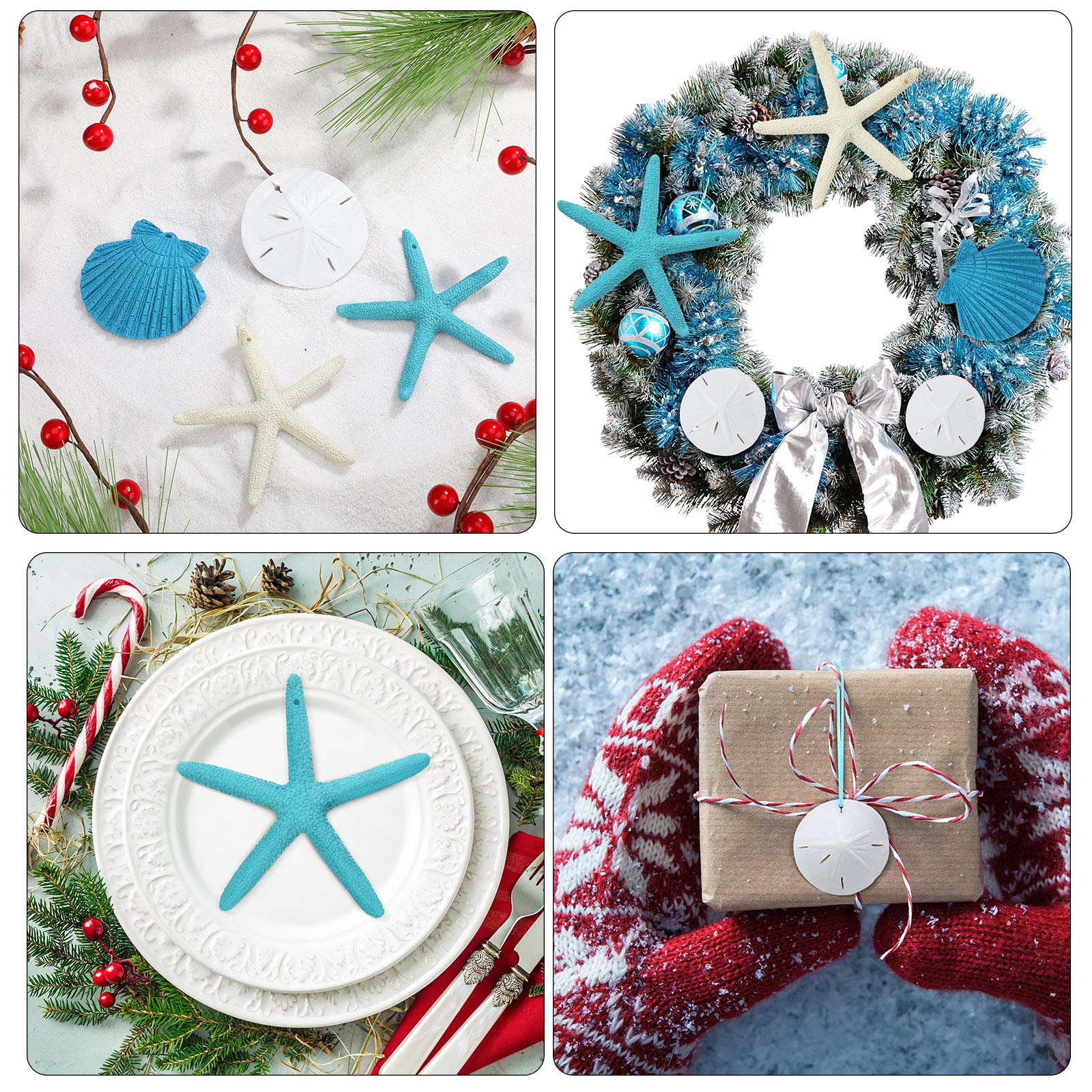 Chuangdi 20 Pieces Resin Seashell Starfish Ornaments Sand Dollar Hanging Decorations with Rope and Blue Ribbon for Summer Beach Wedding Party DIY Craft Decorations