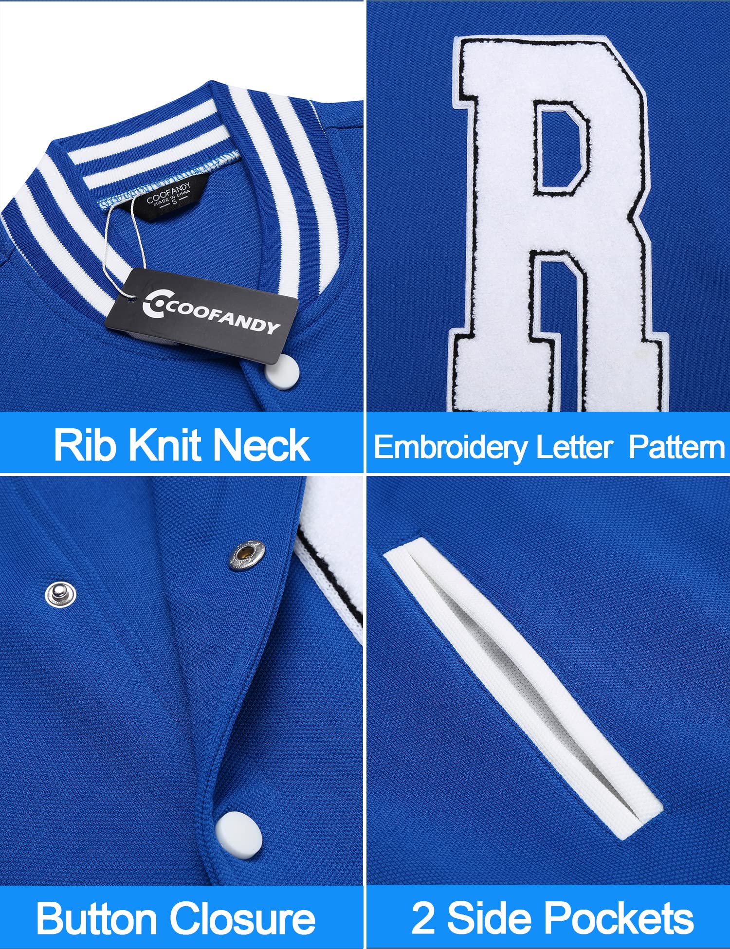 COOFANDY Custom Varsity Jacket Men Letter Print Bomber Coats Fashion Streetwear
