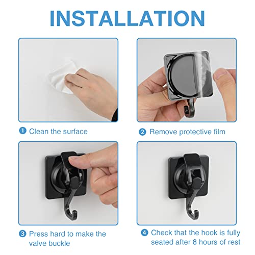 Khdrvok Heavy Duty Vacuum Round Cup Hook, Easy to Install and Remove,Black Plated Plished Super Suction for Kitchen， Bathroom and Restroom， 2pack